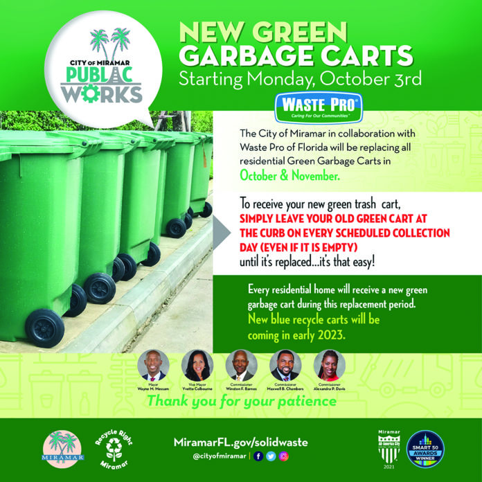 MIRAMAR RESIDENTS TO RECEIVE NEW GREEN GARBAGE CARTS | Columnists#